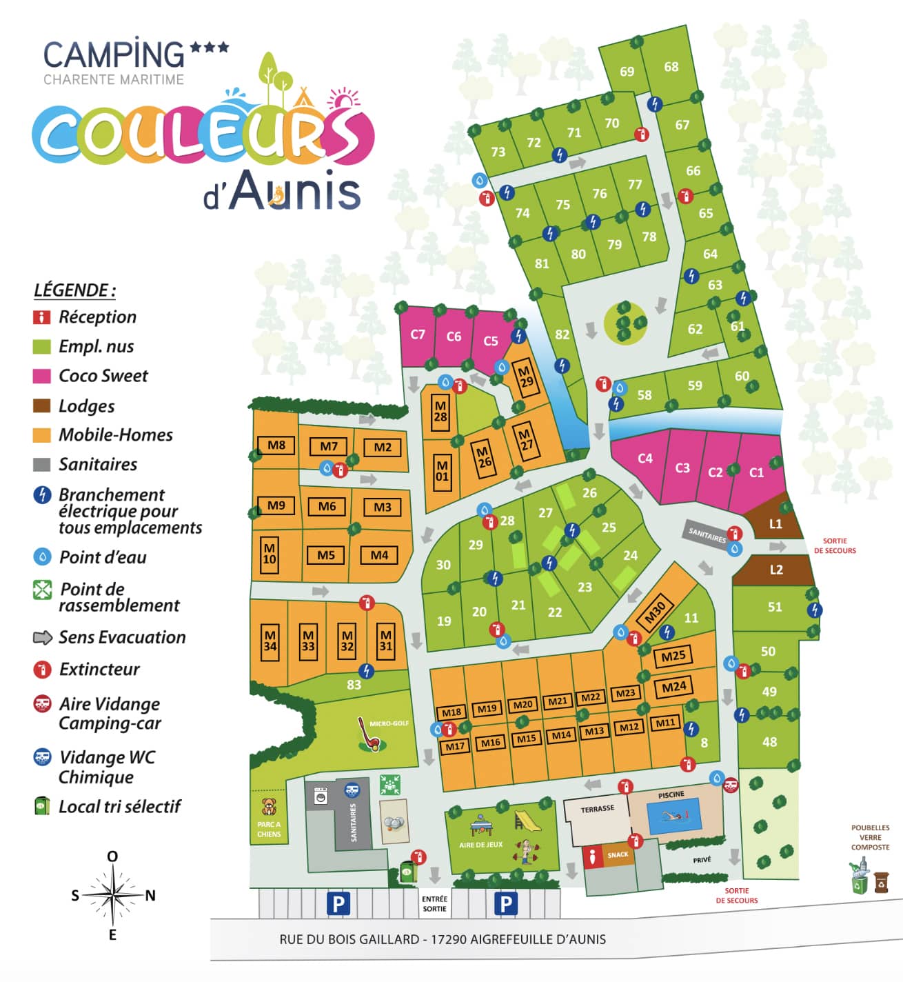 Plan du camping : localisation des mobil-homes et emplacements | Camping Couleurs d'Aunis